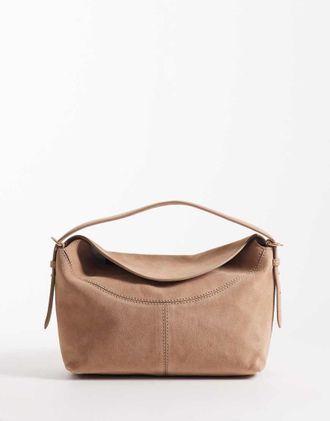 Accessorize Weiche Schultertasche aus Wildleder in Beige mit Umschlagklappe-Neutral