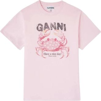 Ganni Femme, Tops, Rose, Taille: 40 FR Basic Cotton Jersey T-Shirt