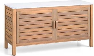 Giantex Armoire de jardin en bois - Armoire de rangement dext&eacute;rieur avec panneau en marbre synth&eacute;tique et &eacute;tag&egrave;re amovible - Armoire dappoint pour jardin, bal