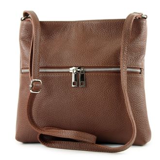 modamoda.de T144 Damen Leder Umh&auml;ngetasche Schultertasche Messenger bag handmade in Italy, Farbe:Braun2021