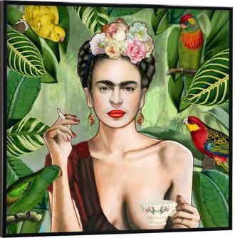 artboxONE Poster mit schwarzem Rahmen 30x30 cm Natur Frida Kahlo Con Amigos - Bild Frida Botanical botanisch