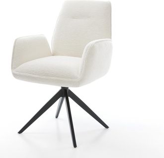 DELIFE Drehstuhl Zoa-Flex Boucl&eacute; Soft Beige Kreuzgestell breit Schwarz 360&deg; drehbar Wippfunktion Taschenfederkern, Esszimmerst&uuml;hle