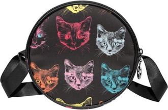 Generic Sac &agrave; bandouli&egrave;re rond pour femme, motif visages de chaton, petit sac &agrave; dos &agrave; bandouli&egrave;re avec fermeture &eacute;clair, bretelles r&eacute;glables, sac &agrave; main rond 