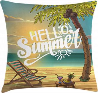 Abakuhaus Hallo Kissenbezug, Stuhl unter Palmen, Seitenschl&auml;ferkissenh&uuml;lle ohne Kissen mit Rei&szlig;verschluss und Beitseitigem Druck Waschbar, 45 x 45 cm, Braun San