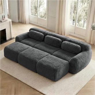Generic Modernes 2-Sitzer-Sofa, modulares Sofa, rutschfeste Basis, mit 2 Kissen, extra breite ergonomische Armlehnen, extra gro&szlig;e tiefe Sitzfl&auml;che, for Lesen 