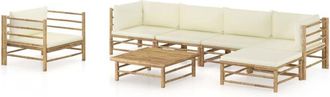 vidaXL Vidaxl - Salon de jardin 7 pcs avec coussins blanc cr&egrave;me bambou