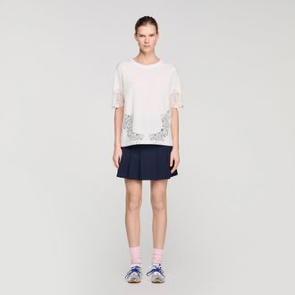 Sandro T-shirt en coton &agrave; d&eacute;tails dentelle