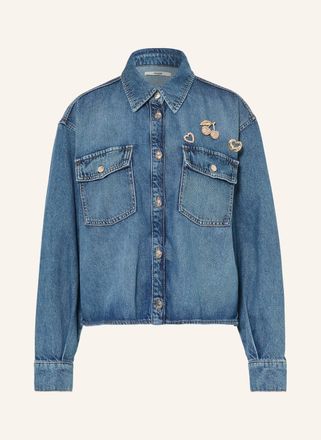 Maje Jeansjacke Mit Schmucksteinen Und Schmuckperlen blau