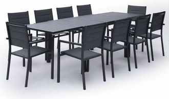 Happy Garden Ausziehbare Gartenm&ouml;bel VENEZIA aus grauem Textilene 10 Sitzpl&auml;tze - Aluminium Anthrazit