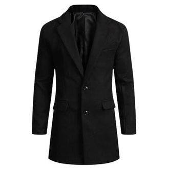 Generic Manteau classique &agrave; revers crant&eacute; simple boutonnage pour homme Trench dhiver mi-long avec poches, Noir, 3XL