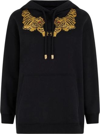 Roberto Cavalli Femme, Sweatshirts et sweats &agrave; capuche, Noir, Taille: 42 FR SweaT-shirt avec broderie tigre