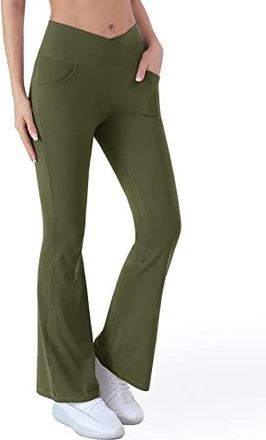 Generic Pantalon de yoga pour femme avec poches, pantalon de sport, opaque, taille V, pantalon de yoga, legging de sport &eacute;vas&eacute;, pantalon &eacute;vas&eacute;, pantalon de sp