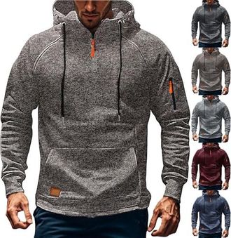 Generic Sweat &agrave; capuche &agrave; fermeture &eacute;clair quart de couleur unie pour homme, sweat &agrave; capuche avec cordon de serrage, pull &agrave; capuche classique d&eacute;contract&eacute; conf