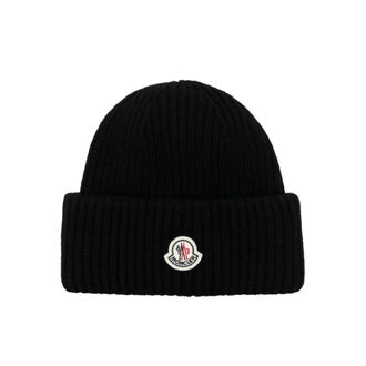 Moncler unisex, Accessoires, Noir, Taille: S Chapeau en Laine Pliable avec Logo en Noir