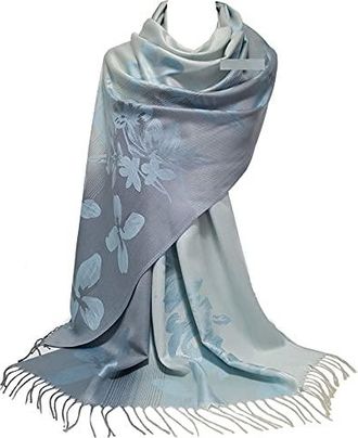 GFM Écharpe châle style pashmina à motif floral (FRL3), 2021-hlnl-bleu clair, Taille unique