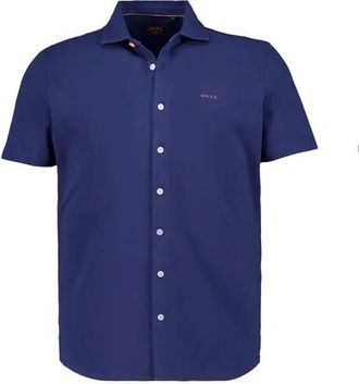 N.Z.A. Herren Kurzarmhemd blau Baumwoll-Piqu&eacute;