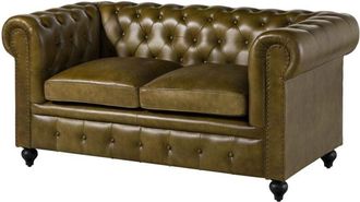 Massivmoebel24 Sofa 2-Sitzer Echtleder 158x82x75 gr&uuml;n CHESTERFIELD 302