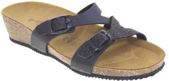 Goldstar RAFTING GOLDSTAR GOLD STAR 1235 Sandales pour femme Similicuir noir talon compensé 4 cm semelle caoutchouc, Noir, 41 EU