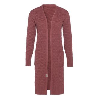 Knit Factory Jaida Lange Strickjacke - Damen Strickjacke mit Taschen - Cardigan mit Wolle - Hochwertige Qualität - Grobstrickjacke für Damen - Stone Red - 36/38