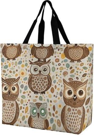 Generic Chouettes Brunes Mignonnes De Dessin Anim&eacute; Sac Courses D&eacute;contract&eacute; Sacs De Courses R&eacute;utilisable Sac Cabas Pour Gym Voyage Travail