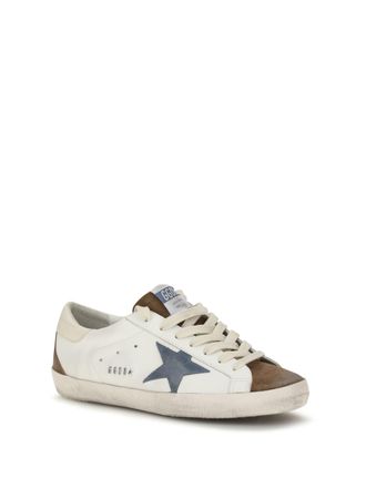 Golden Goose Mens Super Star Sneakers White-Brown-Blue Denim-Cream White/brown/blue Denim/cream