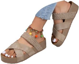 Generic Sandales &agrave; plateforme pour femme - Bout ouvert - &Eacute;lastique - En tricot - Avec sangle crois&eacute;e - Avec soutien de la vo&ucirc;te plantaire - Chaussures de plag