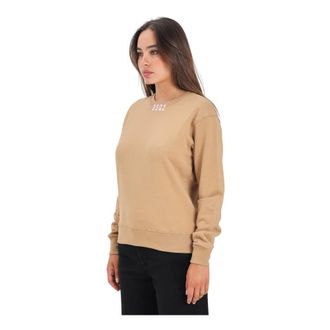 Dsquared2 Femme, Sweatshirts et sweats &agrave; capuche, Beige, Taille: 40 FR Pull col Rond Beige avec Logo Brod&eacute;