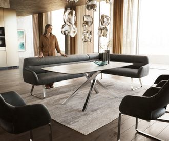 DELIFE Esszimmerbank Taya-Flex 285x190 cm Mikrofaser Anthrazit Vintage Kufengestell flach Edelstahl Taschenfederkern Links, Eckb&auml;nke