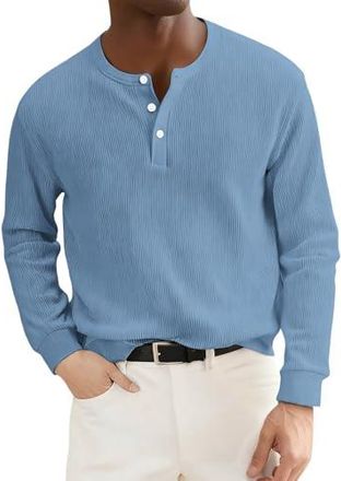 Generic Polo confortable et fluide pour homme, coupe classique, d&eacute;contract&eacute;, vintage, boutonn&eacute;, l&eacute;ger et respirant, t-shirts dext&eacute;rieur, bleu clair, 3XL