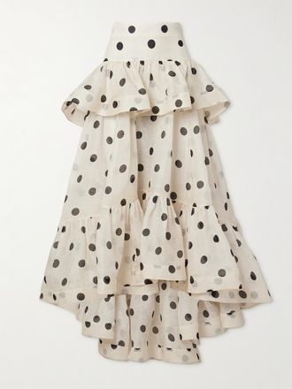 Zimmermann Jupe Longue En Organza De Lin Et De Soie Mélangés À Pois Et À Volants Crush - Crème