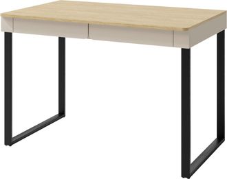Mirjan24 Schreibtisch Lonitz LZ11, Computertisch grifflos mit 2 Schubladen, moderner Arbeitstisch auf schwarzen Metallbeinen (Sandbeige + Ge&ouml;lte Eiche)