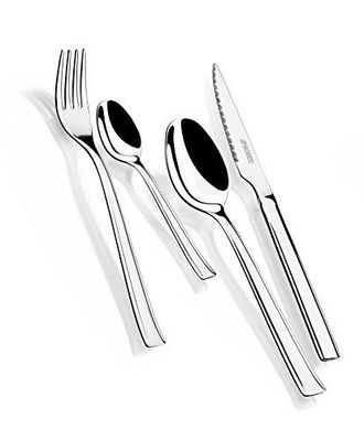 Monix Europa | 24-teiliges Besteckset aus Edelstahl mit Steakmesser, glänzend poliert (Braisogona M180974)