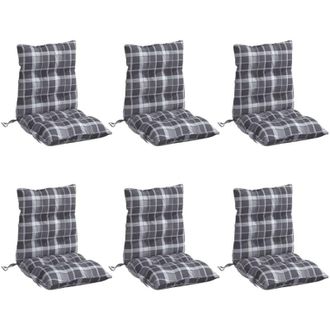 vidaXL Coussins de chaise &agrave; dossier bas lot de 6 motif &agrave; carreaux gris vidaXL