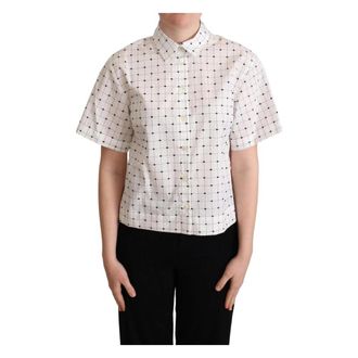 Dolce & Gabbana Wei&szlig;es gepunktetes Baumwollhemd mit Kragen - - Blouses & Shirts - Damen - Wei&szlig; - M