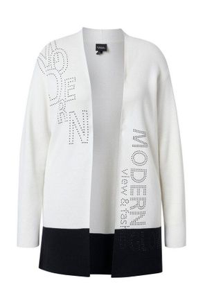 Ulla Popken Strickjacke Strickjacke Schriftmotiv Kelchkragen 3/4-Arm
