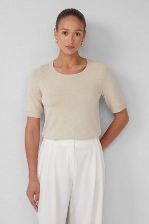 s.Oliver Kurzarmpullover Strickpullover Kurzärmeliger Feinstrickpullover mit Glitzer-Details