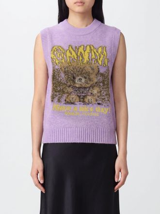 Ganni Gilet en maille coupe slim en m&eacute;lange de laine &agrave; imprim&eacute; Teddy bear et logo jacquard