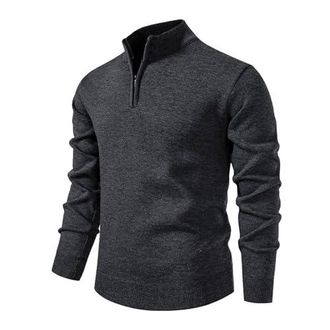 Generic Pull Homme Col Roule Zippé Pull Camionneur De Travail, Pulls en Tricoté À Manches Longues Sweater Couleurs Unies Coupe Slim Thermal Pullover avec Demi