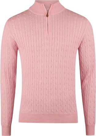 Stenstr&ouml;ms Zopfstrick-Pullover mit halbem Rei&szlig;verschluss aus Merinowolle - - Knitwear - Herren - Rosa - L