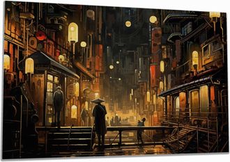 Wallario Herdabdeckplatte/Spritzschutz aus Glas, 1-teilig, 80x52cm mit 13 mm hohen Füßen, für Ceran- und Induktionsherde, Neonbeleuchtete Gassen