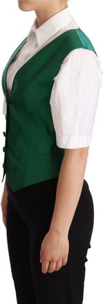 Dolce & Gabbana Womens Green Silk Satin Sleeveless Waistcoat Vest Elastane Clothing