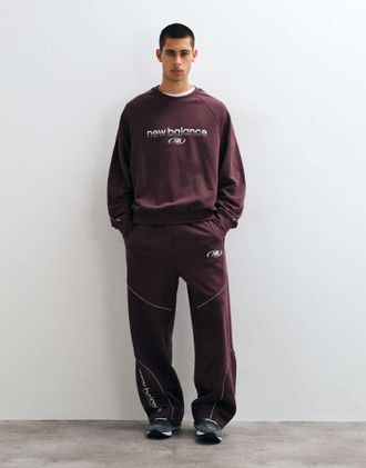New Balance pantalon Trackside en molleton French Terry, coloris cherry leather-Marron