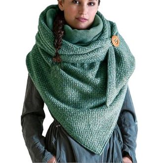 Generic Mode Impression Bouton Écharpes douces Châles Enrouleur Décontracté Chaud Femmes Écharpe Triangle, vert, taille unique
