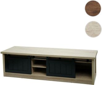 Mendler Rack TV HWC-K75 - Table TV - portes coulissantes - compartiments de rangement - aspect bois métal industriel 43x150x40cm - brun