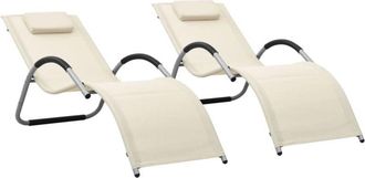 vidaXL Vidaxl - Chaises longues textilène lot de 2 crème et gris