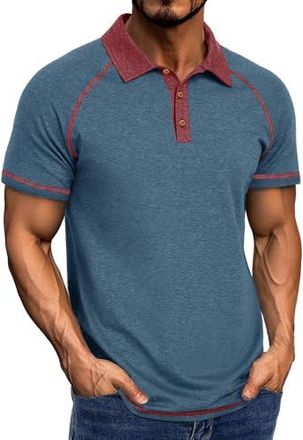 Generic Polos d&eacute;t&eacute; pour homme - Col montant - Polo &agrave; manches courtes - Tendance - D&eacute;contract&eacute; - Style vintage - Couleur unie - Boutons - V&ecirc;tements de printemp