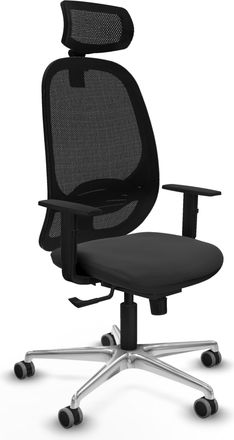 Piqueras y Crespo B&uuml;rostuhl mit Rollen von Cilanco mit 1D-Armlehnen, h&ouml;henverstellbarer Lendenwirbelst&uuml;tze und h&ouml;henverstellbarem Kopfteil, Schwarz / Dunkelgrau