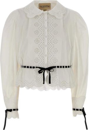Valentino Garavani Femme, Blouses et Chemises, Blanc, Taille: 36 FR Chemise en popeline de coton brod&eacute;e