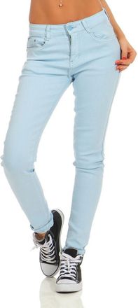 Fashion4Young 4345 Damen Hose Röhre Skinny Treggings Slim Fit Jeans Stretch Denim Übergrößen Slimline (hellblau, XXL-44)