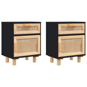 Generic Nachttisch 1 Schublade 1 Fach, Nachtschrank, Nachtkonsole, Nachtkommode, Kommode, Massivholz Kiefer Natur-Rattan(Wei&szlig;) (Schwarz 03)